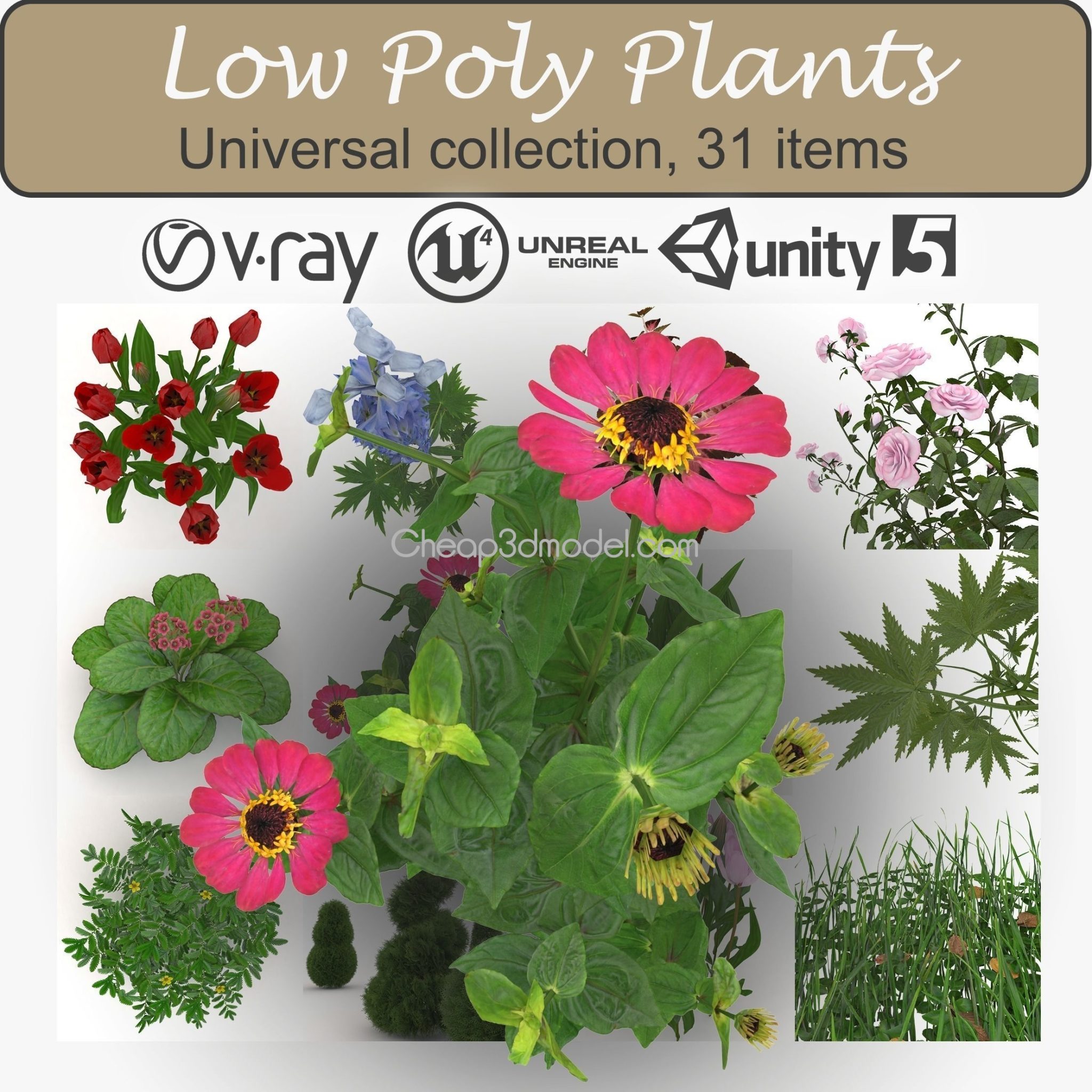 Free Download Low Poly Plants VR / AR / low-poly 3d model